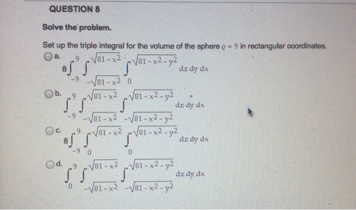 Solved Set up the triple integral for the volume of the | Chegg.com