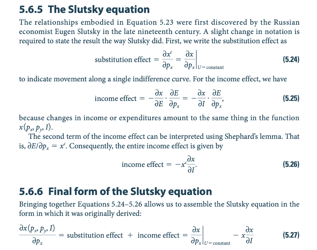 5.6.5 The Slutsky equation The relationships embodied | Chegg.com