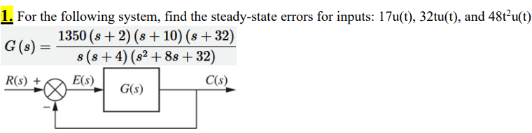 Solved 1. For the following system, find the steady-state | Chegg.com