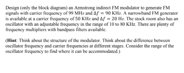 Solved Design (only the block diagram) an Armstrong indirect | Chegg.com