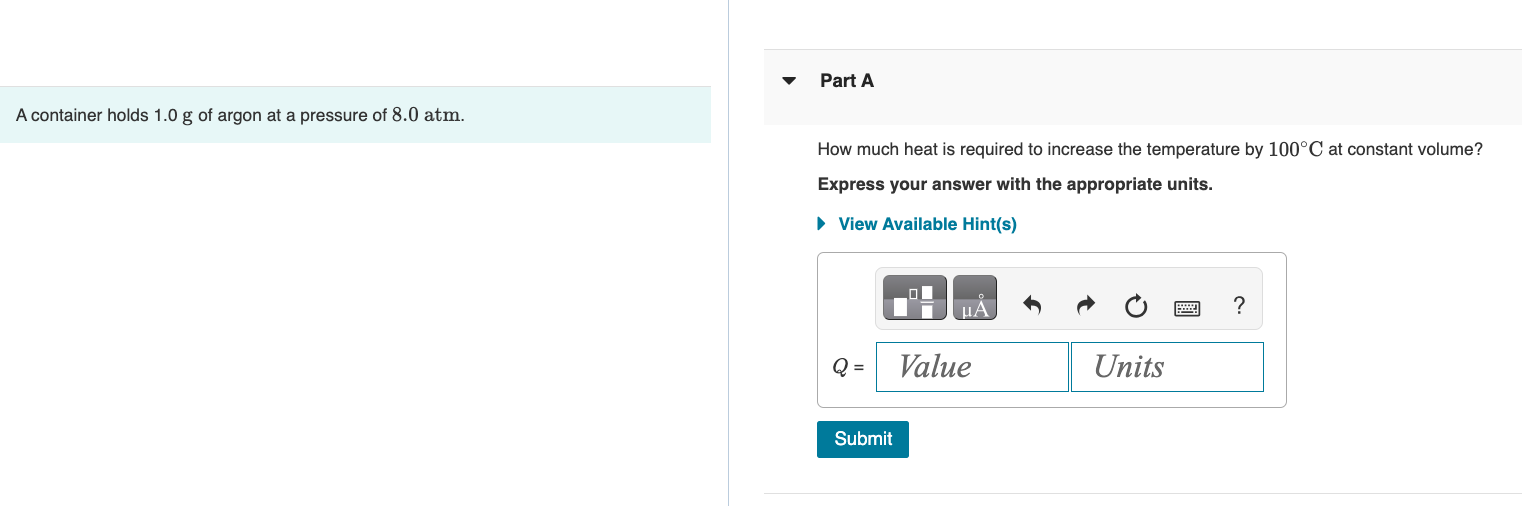 Solved Part AA container holds 1.0g ﻿of argon at a pressure | Chegg.com