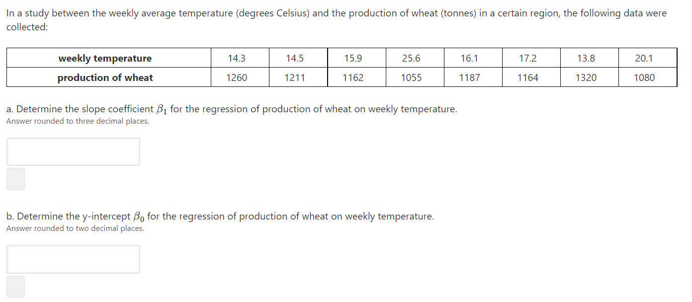 Solved In a study between the weekly average temperature | Chegg.com
