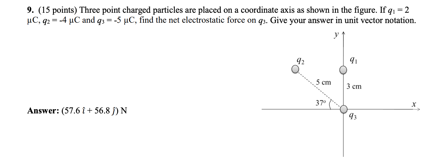 Solved 9. (15 points) Three point charged particles are | Chegg.com