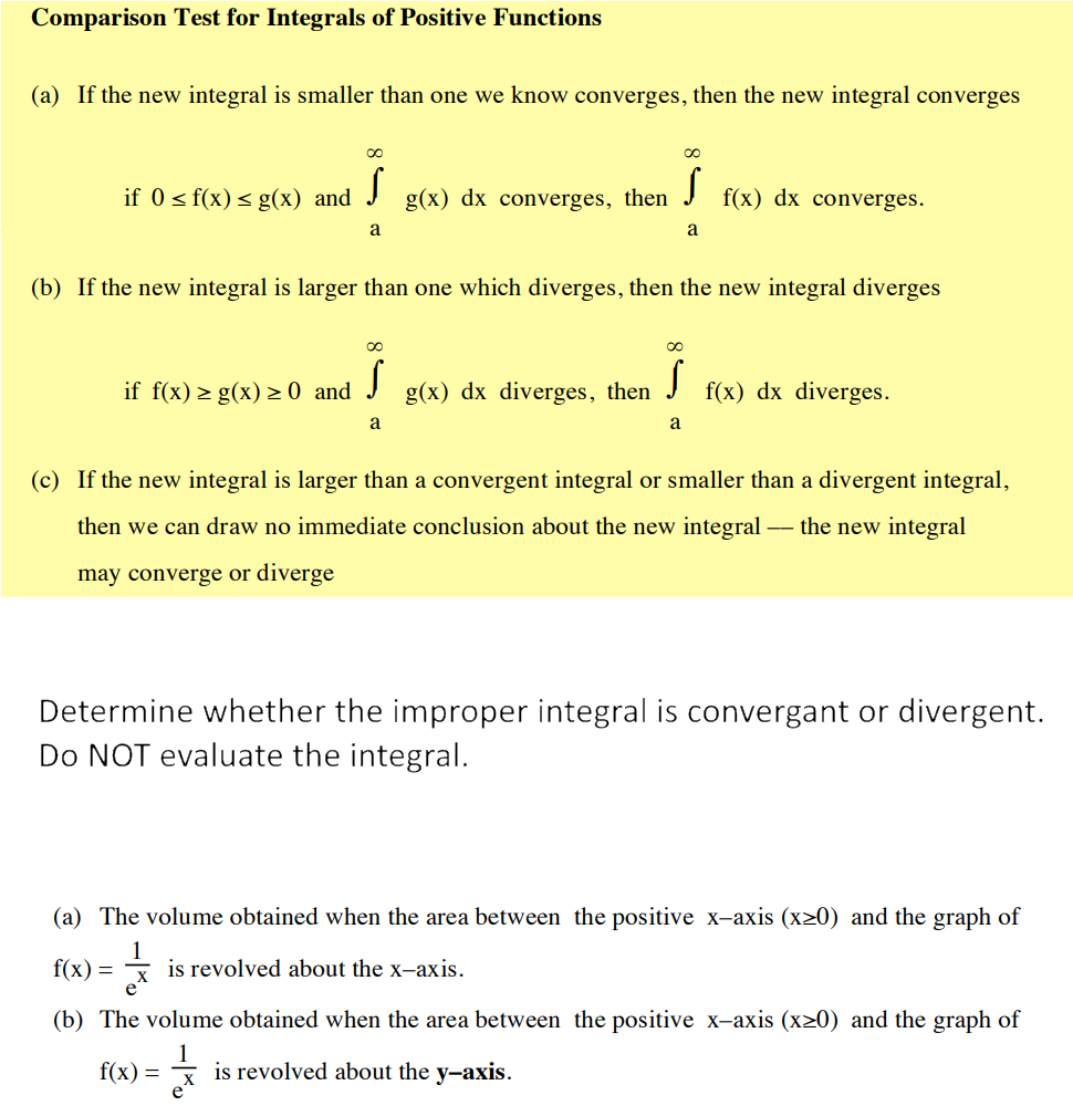 Solved Comparison Test for Integrals of Positive | Chegg.com