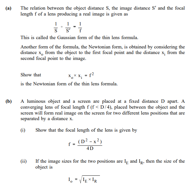 Solved (a) The relation between the object distance S, the | Chegg.com