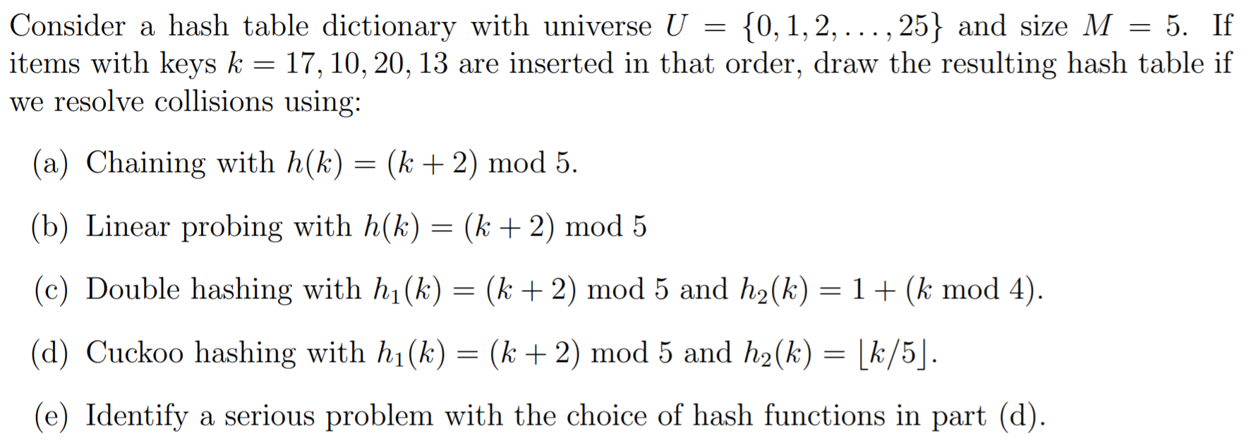 Solved Consider a hash table dictionary with universe U = | Chegg.com