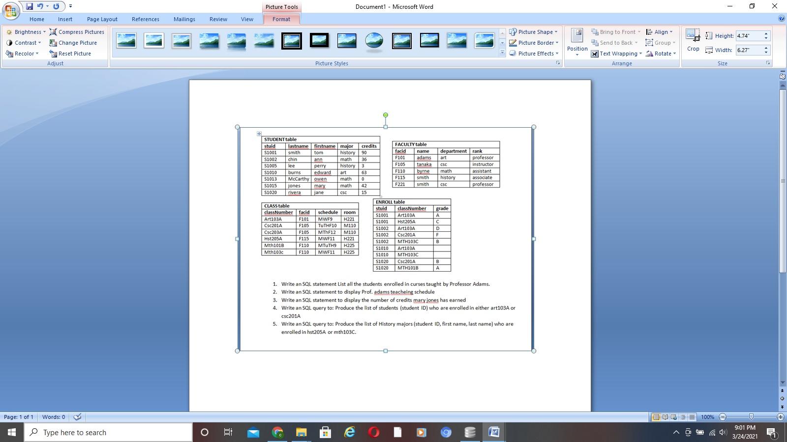 Solved C! Picture Tools Document1 - Microsoft Word Home | Chegg.com