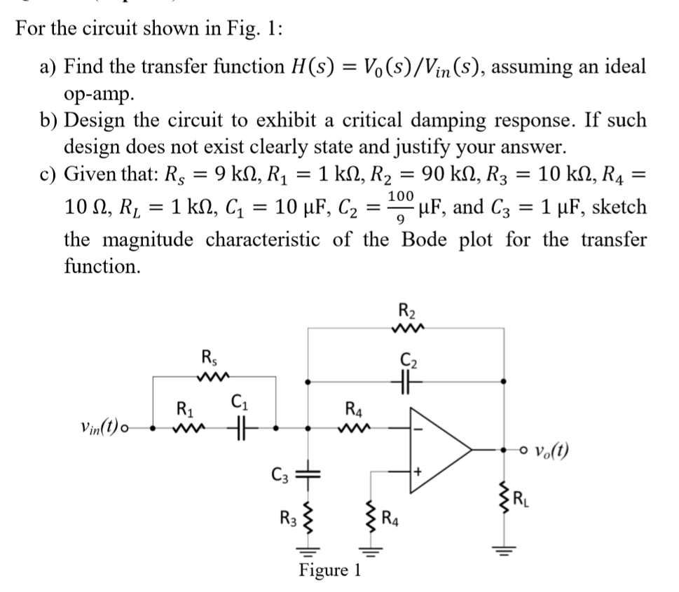 Solved For the circuit shown in Fig. 1: a) Find the transfer | Chegg.com