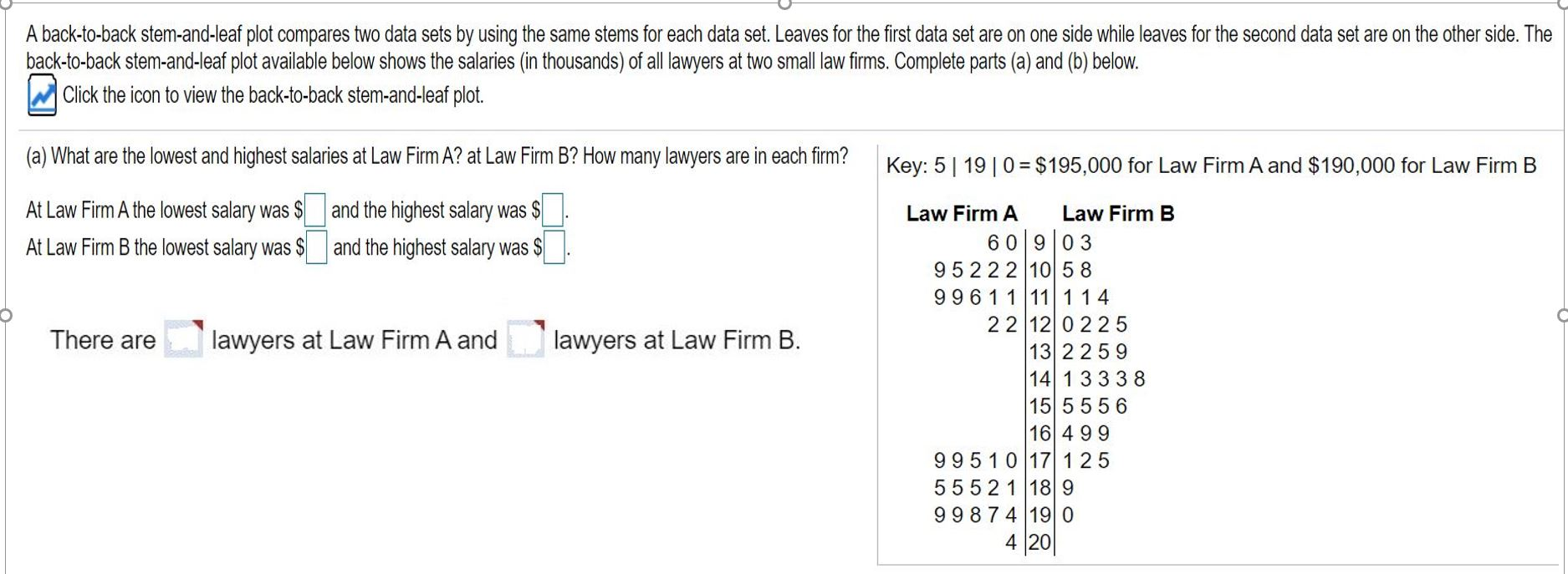 Solved A back-to-back stem-and-leaf plot compares two data | Chegg.com
