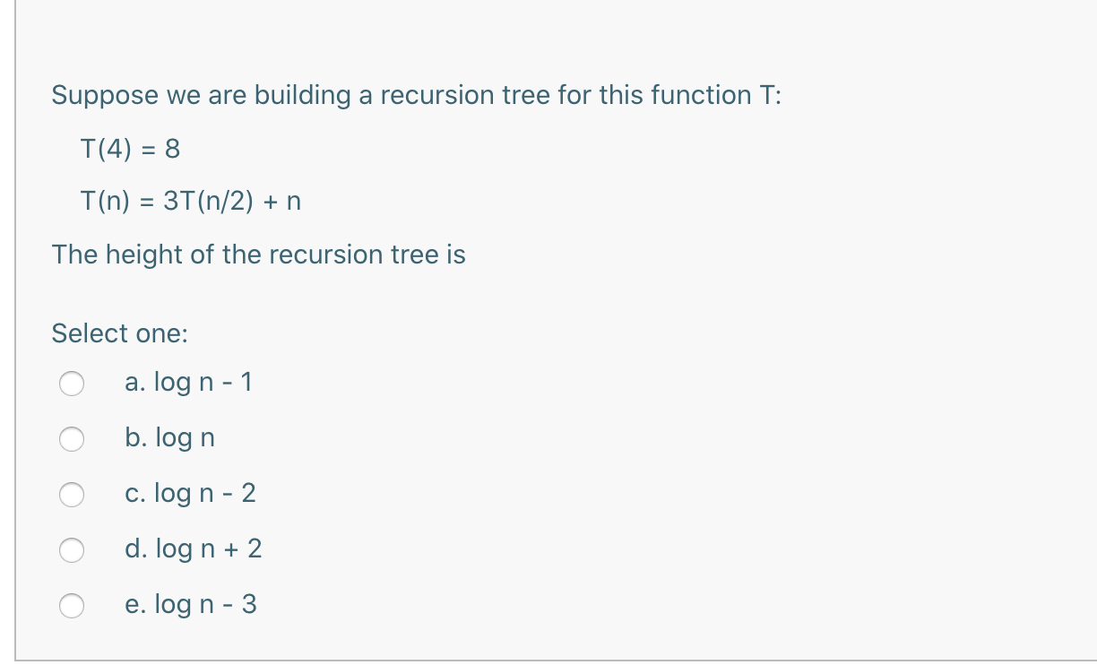 Solved Suppose we are building a recursion tree for this | Chegg.com