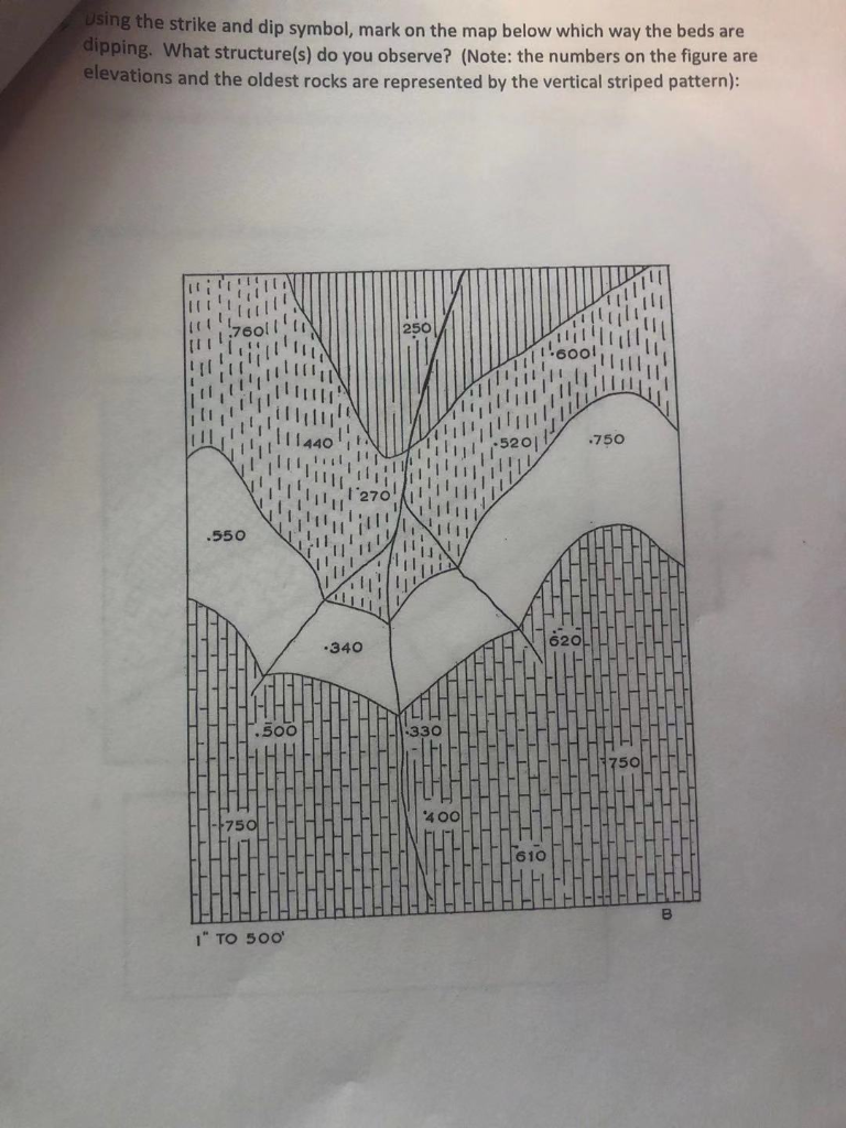 Solved using the strike and dip symbol, mark on the map | Chegg.com