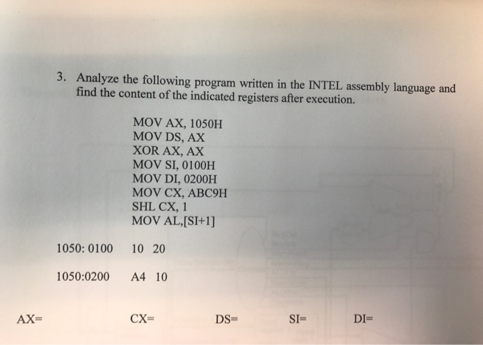 Solved Analyze the following program written in the INTEL | Chegg.com