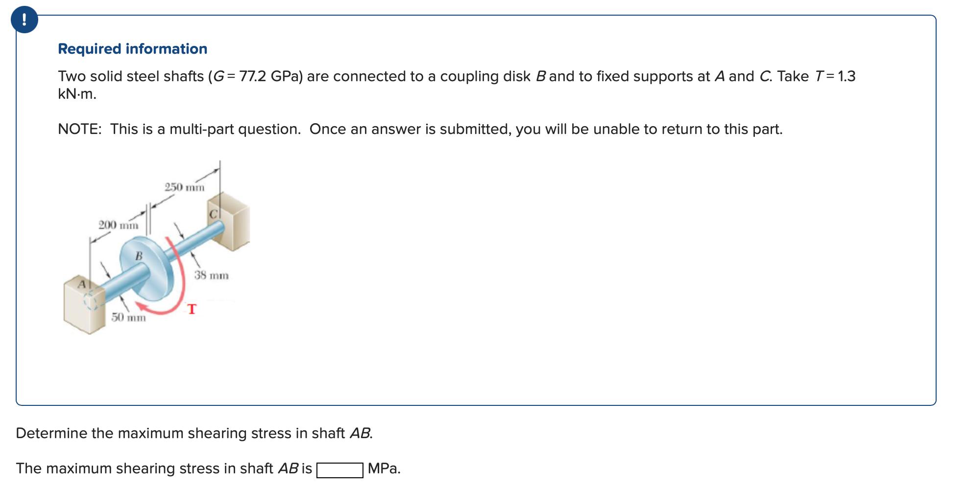 Solved Two solid steel shafts (G = 77.2 GPa) are connected | Chegg.com
