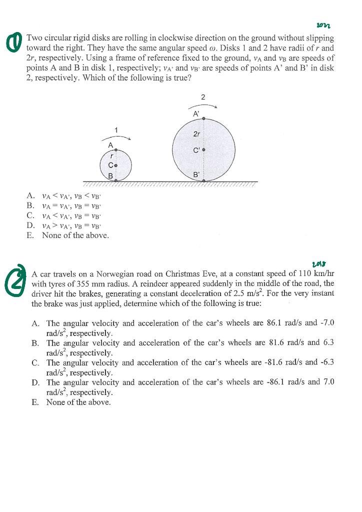 Solved 2022 Two circular rigid disks are rolling in | Chegg.com