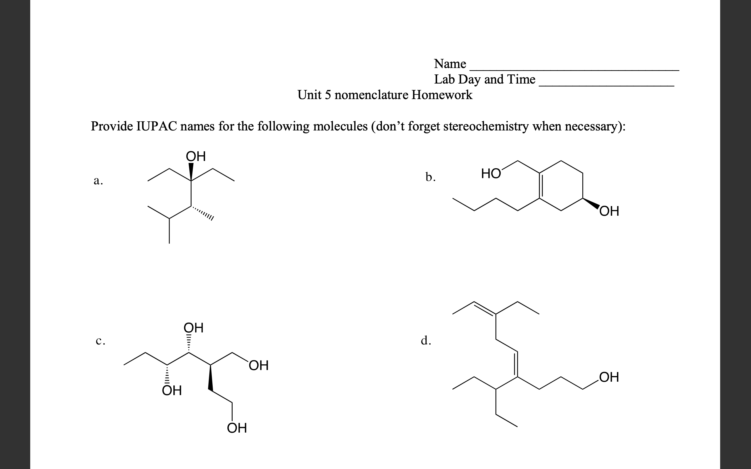 Solved Name Lab Day and Time Unit 5 nomenclature Homework | Chegg.com