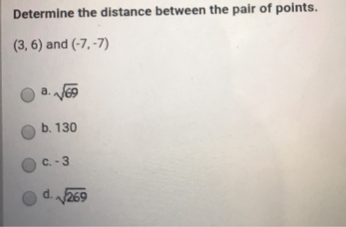 Solved Determine the distance between the pair of points. | Chegg.com