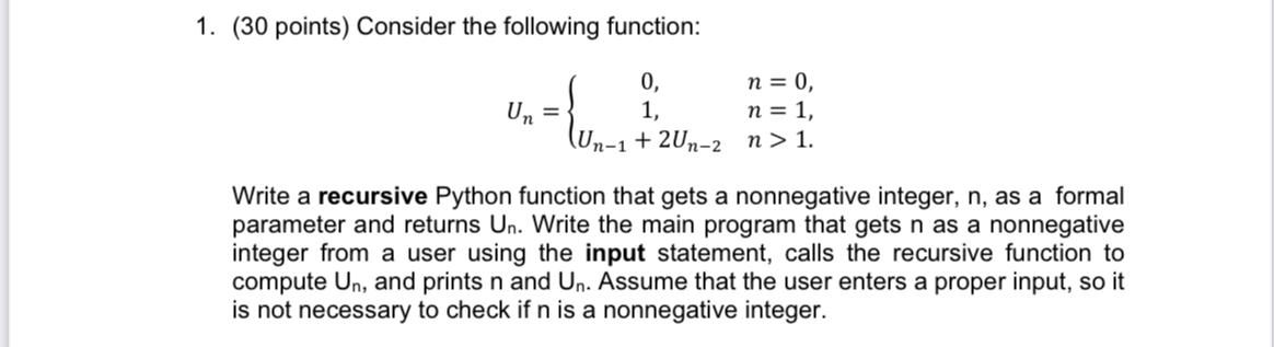 Solved 1. (30 points) Consider the following function: | Chegg.com