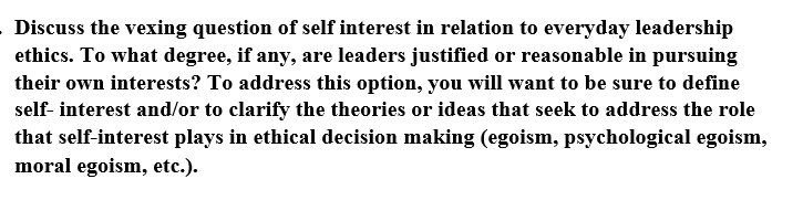 Solved Discuss the vexing question of self interest | Chegg.com
