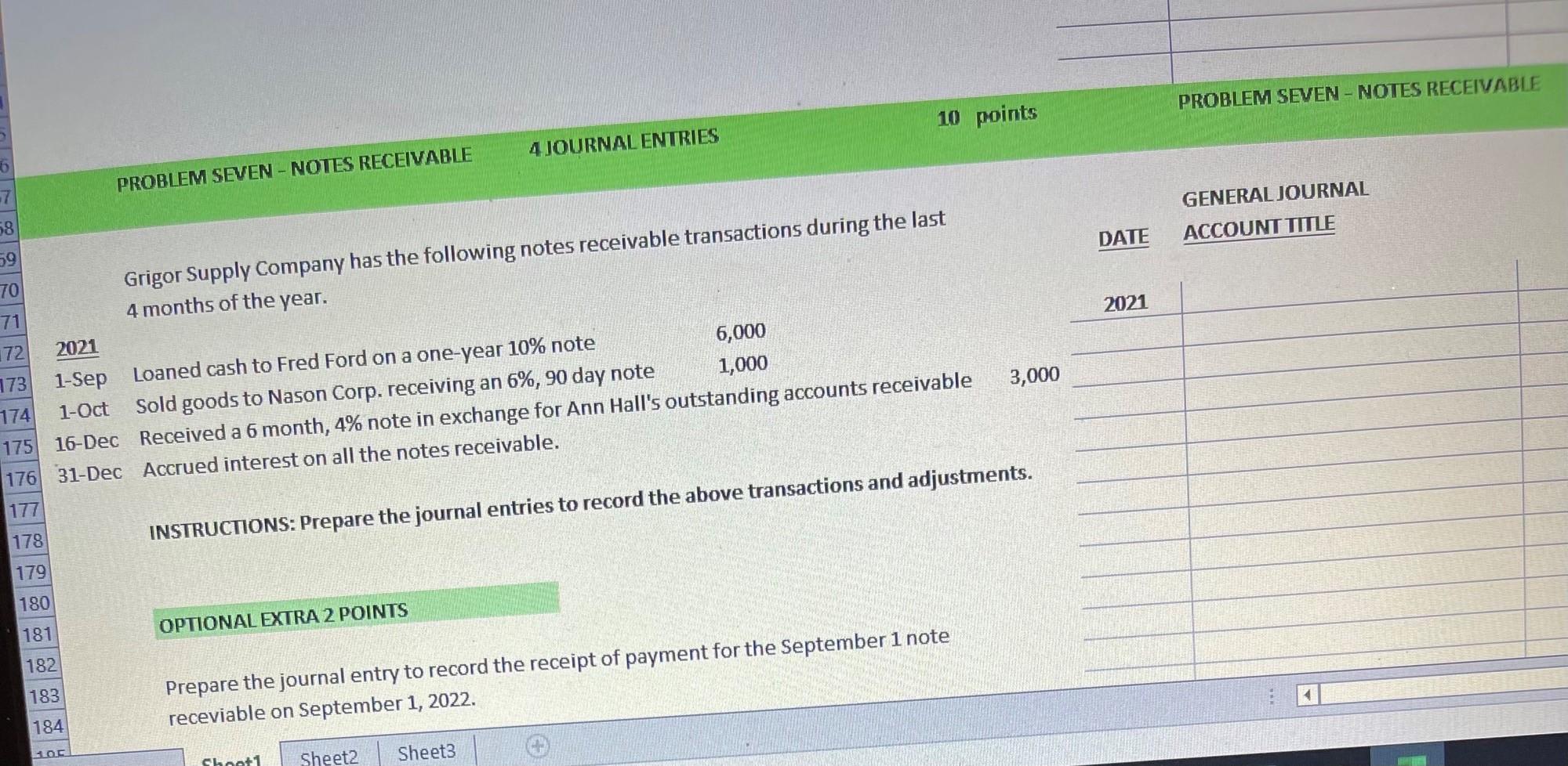 Solved PROBLEM SEVEN -NOTES RECEIVABLE 10 points 4 JOURNAL | Chegg.com