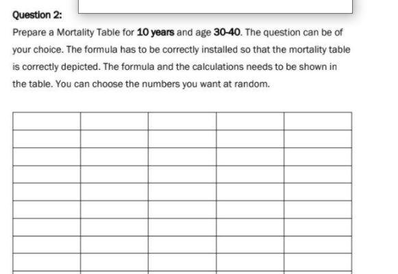 Solved Question 2: Prepare a Mortality Table for 10 years | Chegg.com