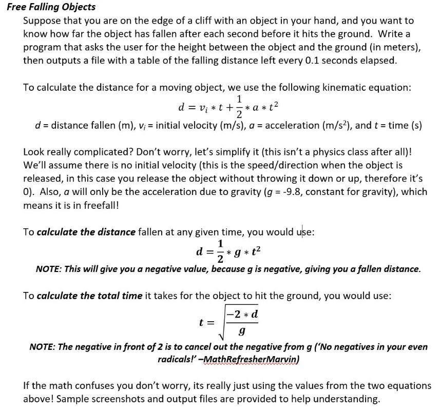 Solved Free Falling Objects Suppose that you are on the edge | Chegg.com