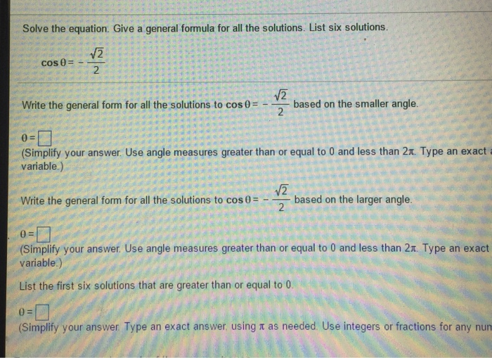 Solved Solve the equation. Give a general formula for all | Chegg.com