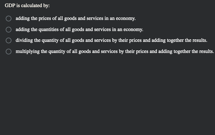 Solved GDP is calculated by: adding the prices of all goods | Chegg.com