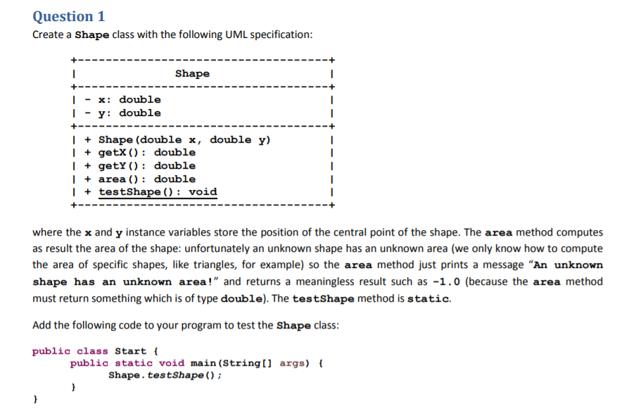 Question 1 Create A Shape Class With The Following 3854