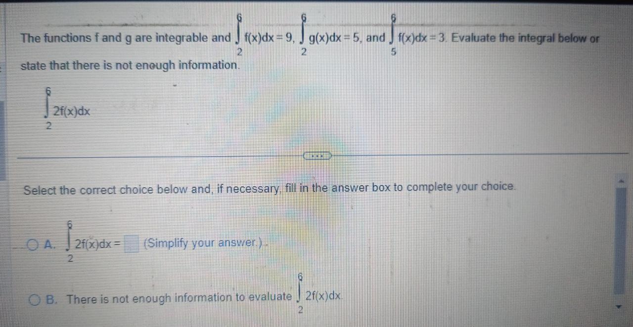 Solved The functions f and g are integrable and | Chegg.com