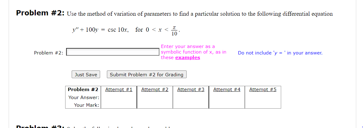 Solved Problem #2: Use the method of variation of parameters | Chegg.com