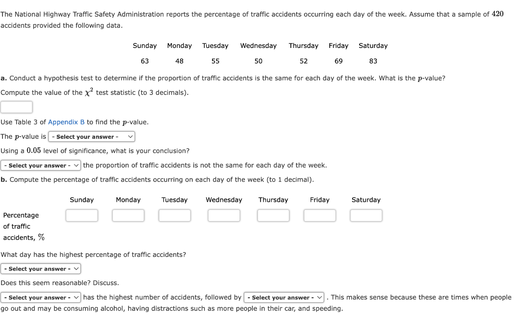 Solved The National Highway Traffic Safety Administration | Chegg.com