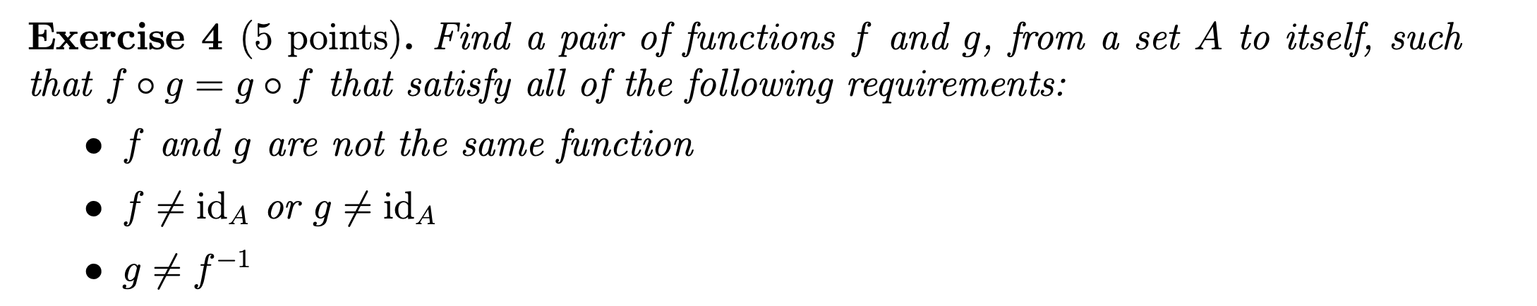Solved Exercise 4 (5 points). Find a pair of functions f and | Chegg.com