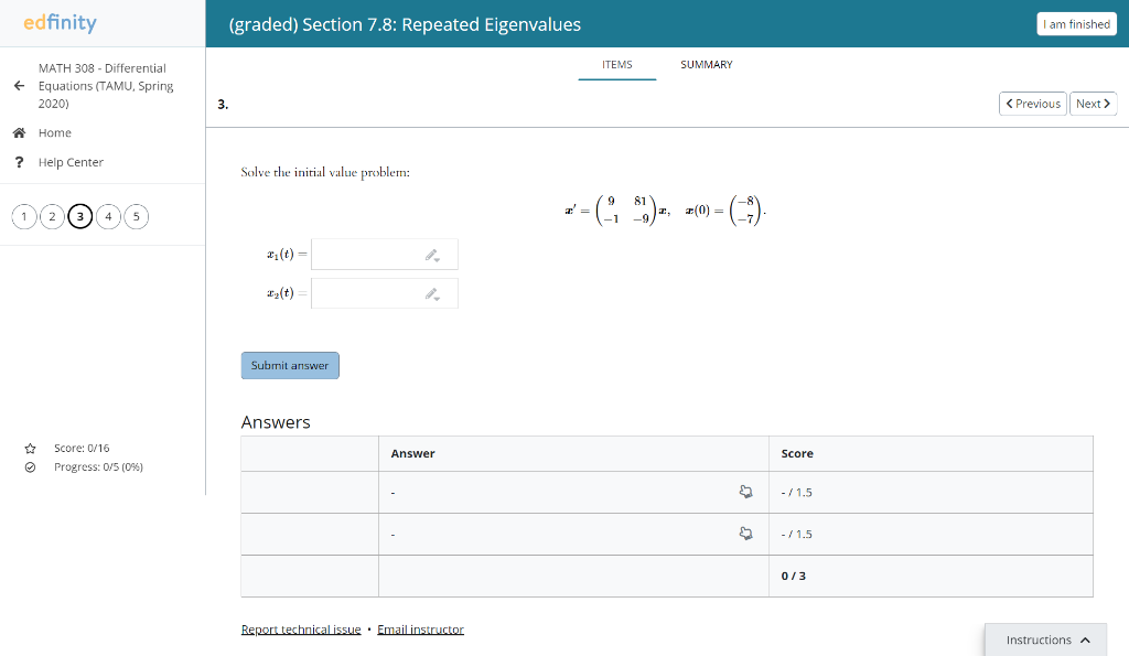 edfinity (graded) Section 7.8: Repeated Eigenvalues I | Chegg.com