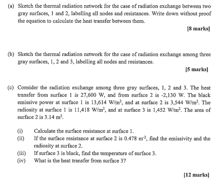 Solved (a) Sketch the thermal radiation network for the case | Chegg.com