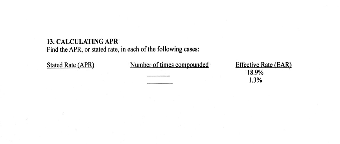 Solved 13. CALCULATING APR Find the APR, or stated rate, in | Chegg.com