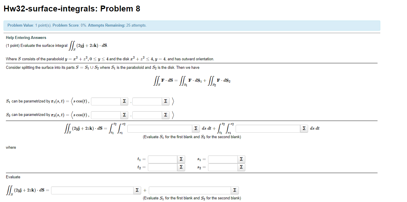 Solved Hw32-surface-integrals: Problem 8 Problem Value: 1 | Chegg.com