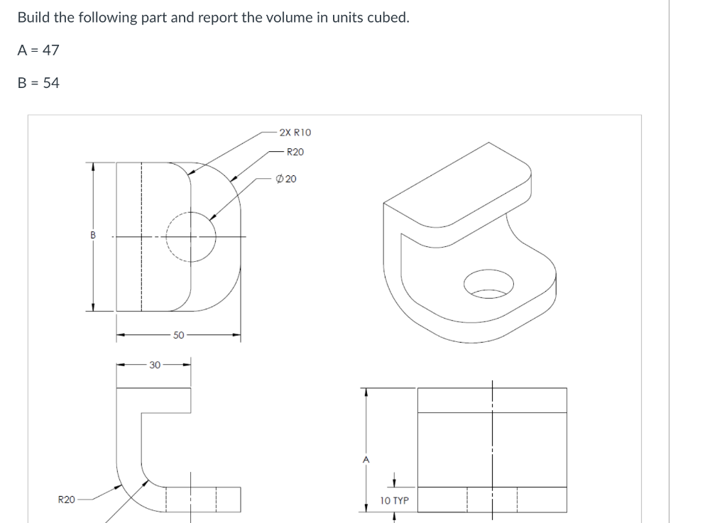 Solved Build the following part and report the volume in | Chegg.com