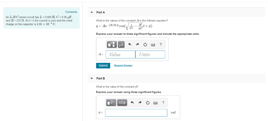 Solved Constants Part A An L-R-C series circuit has L-0.800 | Chegg.com
