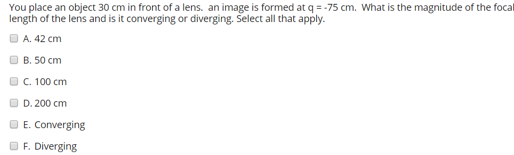 Solved You place an object 30 cm in front of a lens. an | Chegg.com
