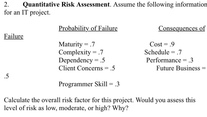 Solved Quantitative Risk Assessment. Assume the following | Chegg.com