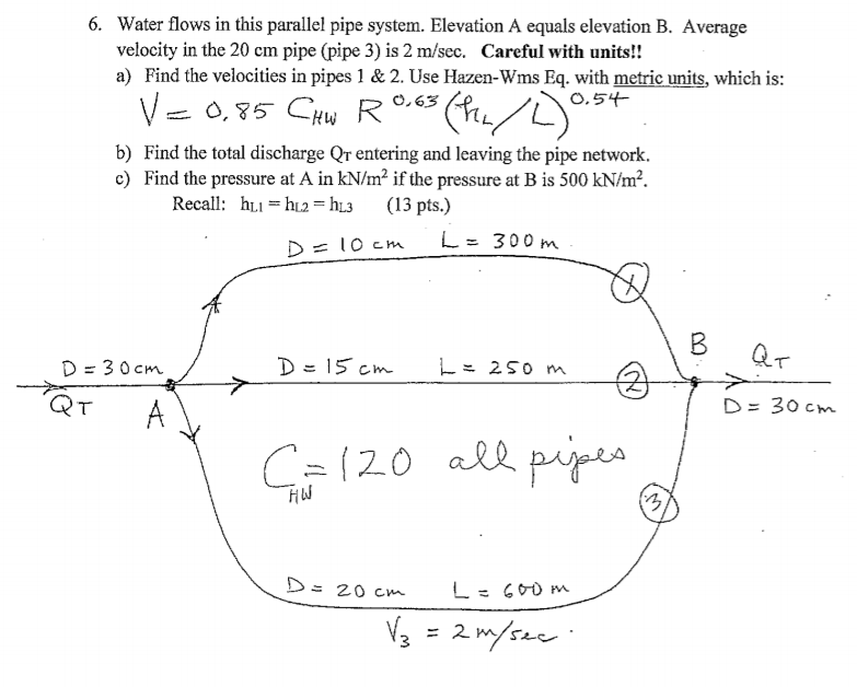 Solved 6. Water flows in this parallel pipe system. | Chegg.com