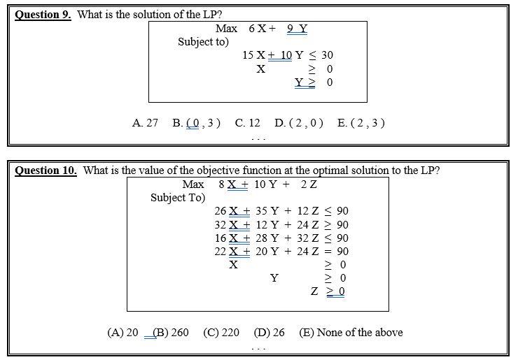 Solved Question 9. What is the solution of the LP? A. 27 B. | Chegg.com