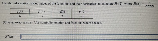 Solved Use the information about values of the functions and | Chegg.com