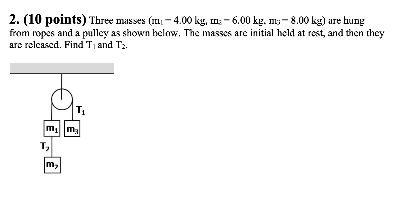 2. (10 points) Three masses (m1=4.00 kg, m2=6.00 kg, | Chegg.com