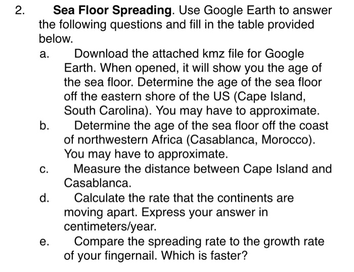 Solved Sea Floor Spreading. Use Google Earth to answer the | Chegg.com
