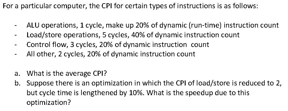 Solved For a particular computer, the CPI for certain types | Chegg.com