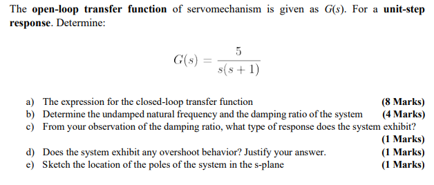 Solved The open-loop transfer function of servomechanism is | Chegg.com