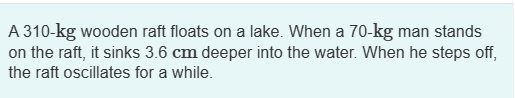 Solved A 310-kg wooden raft floats on a lake. When a 70−kg | Chegg.com