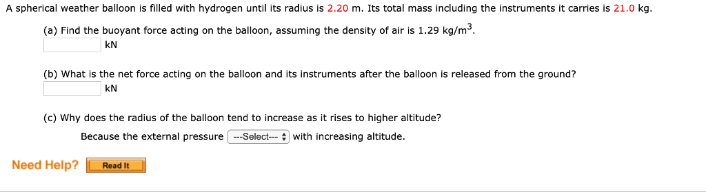 Solved A spherical weather balloon is filled with hydrogen | Chegg.com