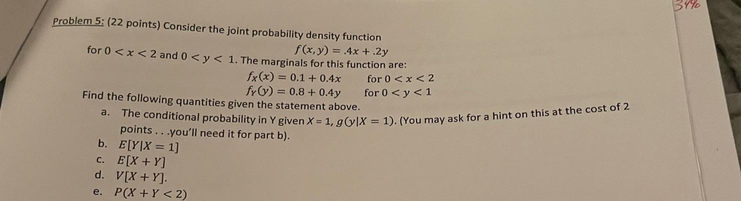 Solved oblem 5: (22 points) Consider the joint probability | Chegg.com